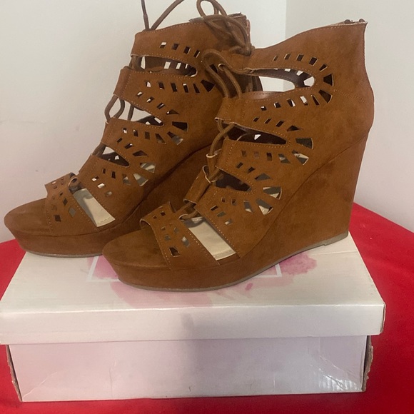 BAMBOO | Shoes | Bamboo Parker Lace Up Peep Toe Platform Wedge Sandal ...